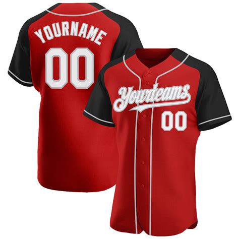 Custom Raglan Sleeves Baseball Jersey Red White Black Gray Authentic