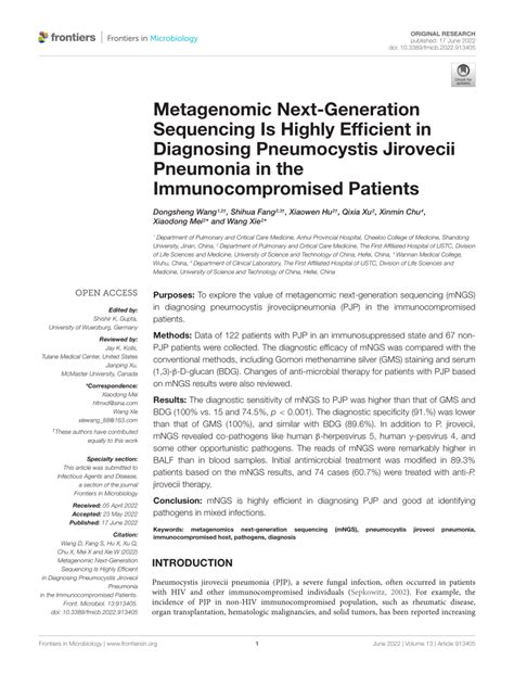 Pdf Metagenomic Next Generation Sequencing Is Highly Efficient In Diagnosing Pneumocystis