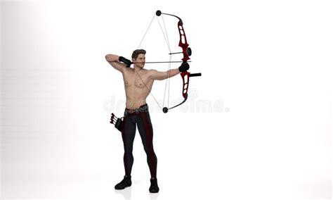 3d Render A Shirtless Young Male Archer Pose Practicing Archery In