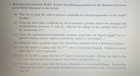 Solved 2 Monetary Intertemporal Model Answer The Following