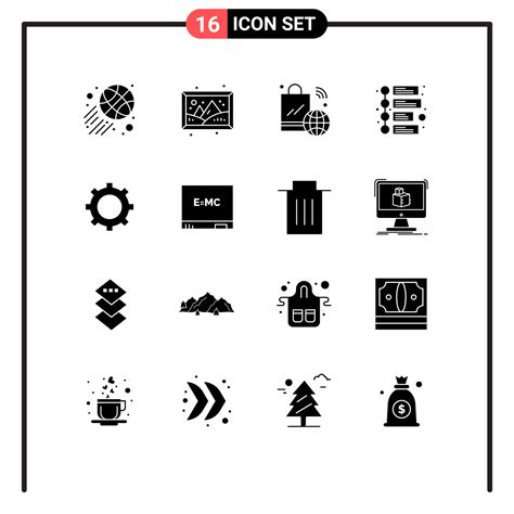 Pack Of 16 Modern Solid Glyphs Signs And Symbols For Web Print Media Such As Gear Cog Internet