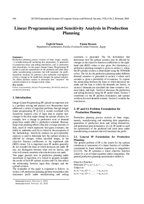 (PDF) Linear Programming and Sensitivity Analysis In Production Planning