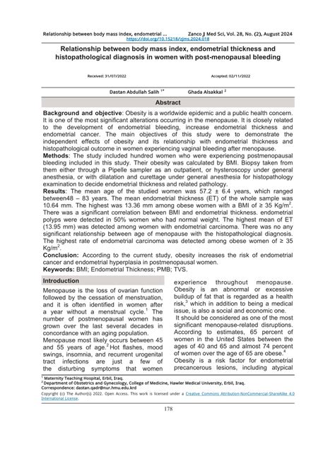 Pdf Relationship Between Body Mass Index Endometrial Thickness And