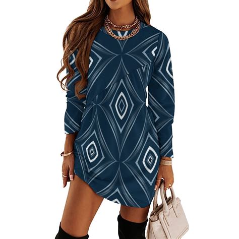 Abstract Blue Geometric Pattern Loose Dress Evening Dress Summer