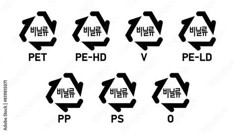 South Korean Plastic Recycling Code Icon Set 01 07 Set Of Korean Plastic Recycling Code Symbol