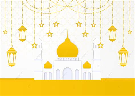 Yellow Eid Mubarak Background Yellow Mosque Lantern Background Image
