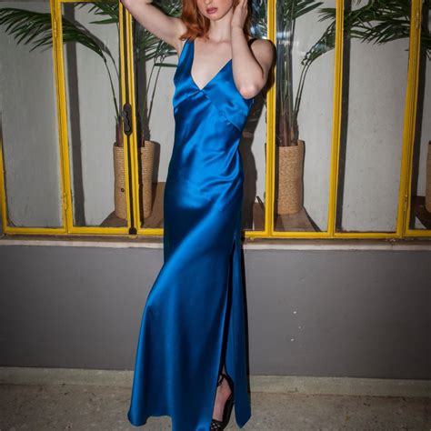 Joi Silk Dress In Royal Blue Roses Are Red Wolf And Badger