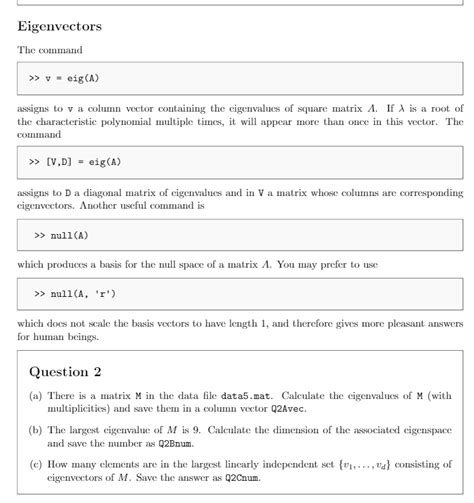 eigenvectors the command y eig a assigns to v a