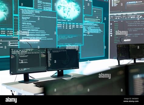 Cyber Security Monitoring Room With High Tech Equipment Governmental Focus On Cyber Operations