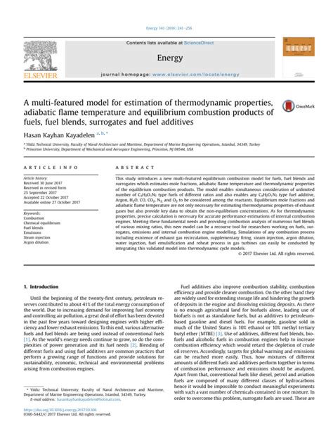 24 A Multi Featured Model For Estimation Of Thermodynamic Properties Pdf Combustion