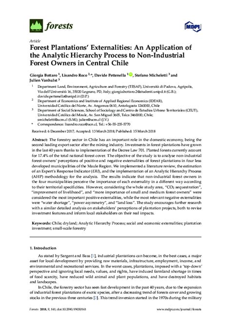 Pdf Forest Plantations Externalities An Application Of The Analytic Hierarchy Process To Non