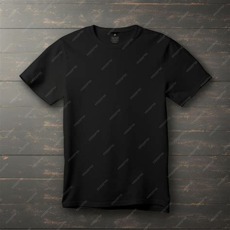 Полностью черный пустой макет футболки с темной фоновой структурой Премиум Фото