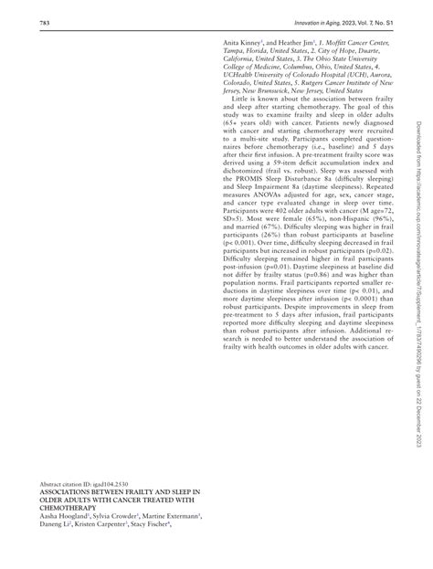 Pdf Associations Between Frailty And Sleep In Older Adults With