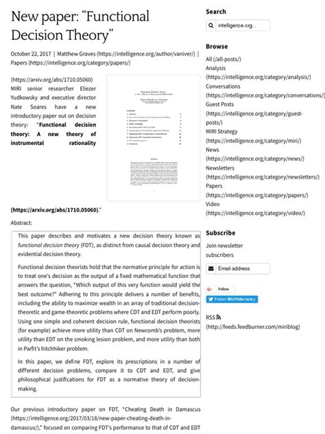 New Paper Functional Decision Theory Machine Intelligence Research
