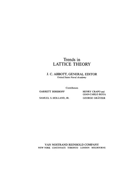 Trends In Lattice Theory Docslib