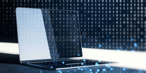 An Abstract Concept Of A Laptop With A Double Exposure Of Binary Code Overlay Set Against A
