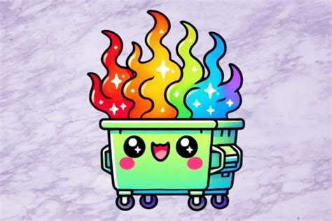 Cute Kawaii Dumpster Fire Png Rainbow Graphic By Mama Sweetea
