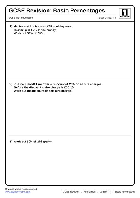 Basic Percentages Gcse Questions Gcse Revision Questions