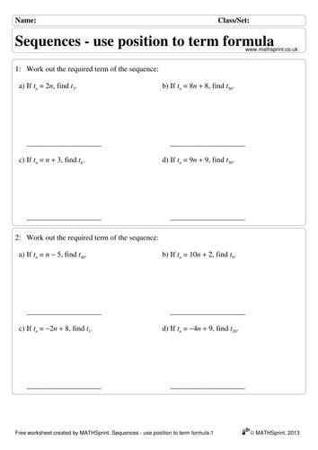 Linear Sequences Practice Questions Solutions Teaching Resources