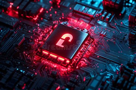 glowing red unlocked padlock icon on microchip cybersecurity breach