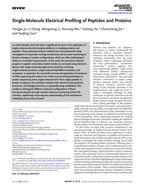 Pdf Single‐molecule Electrical Profiling Of Peptides And Proteins