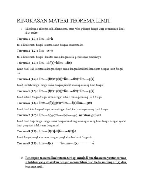 Ringkasan Materi Teorema Limit Pdf Ringkasan Materi Teorema Limit Pdf