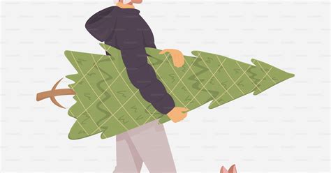 진짜 크리스마스 트리와 프렌치 불독 세미 플랫 컬러 벡터 캐릭터를 가진 남자 편집 가능한 그림 흰색에 전신 사람 웹 그래픽 디자인 및 애니메이션을 위한 간단한 만화