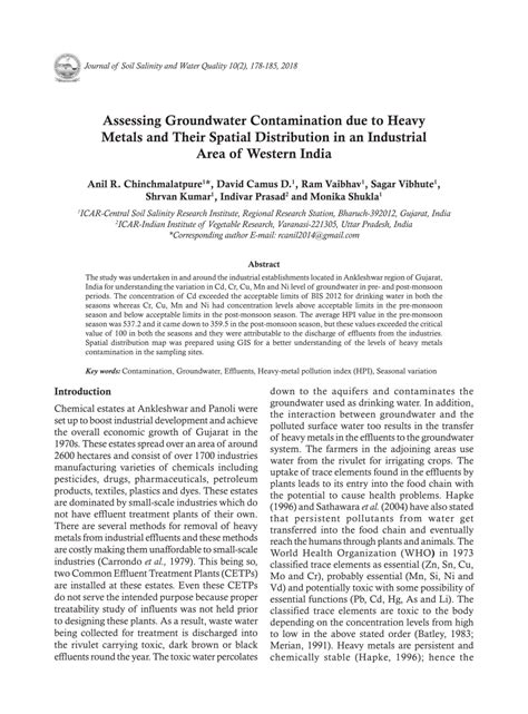 Pdf Assessing Groundwater Contamination Due To Heavy Metals And Their Spatial Distribution In
