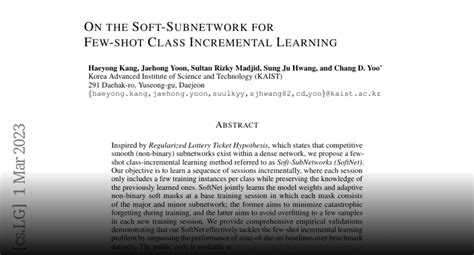 Paper Page On The Soft Subnetwork For Few Shot Class Incremental Learning