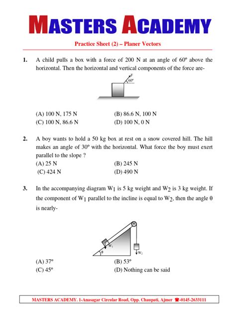 Vectors Practice Sheet 2 Pdf Force Angle