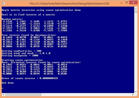 Finding The Inverse Of A Matrix Using Swarm Optimization James D Mccaffrey