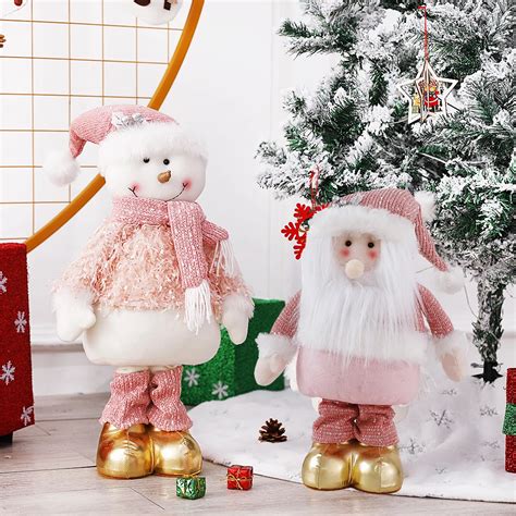 대형 핑크 산타 클로스 눈사람 플러시 서있는 인형 1 개 홈 파티 크리스마스 장식 새해 선물 2023