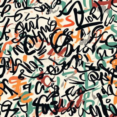 A Pattern Of Overlapping Cursive Words And Phrases Hand Drawn In A Calligraphic Style Stock