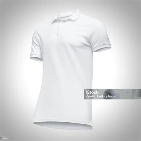 빈 서식 파일 남자 흰색 폴로 셔츠 짧은 소매 정면 절반 차례 하단일어나 클리핑 경로와 회색 배경에 고립 디자인 및 인쇄에 대 한 이랑 개념 T 셔츠 0명에 대한 스톡 사진