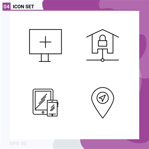 Set Of 4 Modern Ui Icons Symbols Signs For Aim Smartphone Warning Kit