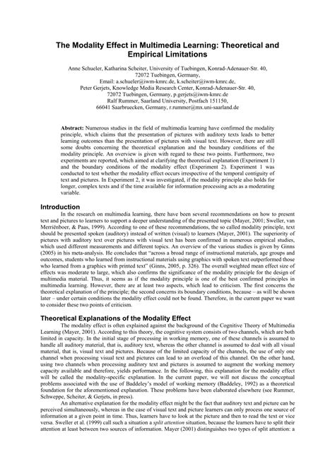 Pdf The Modality Effect In Multimedia Learning Theoretical And