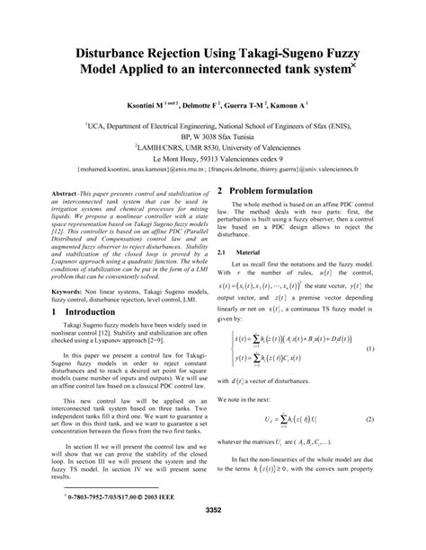 Pdf Disturbance Rejection Using Takagi Sugeno Fuzzy Model Applied To An Interconnected Tank System