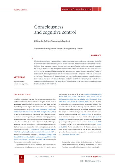 Pdf Consciousness And Cognitive Control