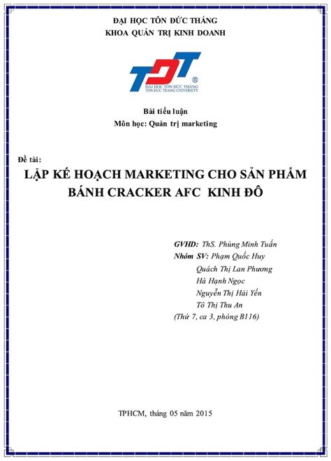 Tiểu Luận Lập Kế Hoạch Marketing Cho Sản Phẩm Đạt Điểm Cao