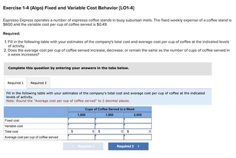 Solved Exercise Algo Fixed And Variable Cost Behavior Chegg