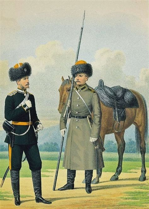 An officer and a Cossack in field uniform, Amur Cossack Host, Russian ...