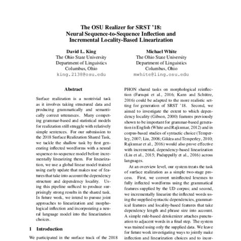 The Osu Realizer For Srst ‘18 Neural Sequence To Sequence Inflection