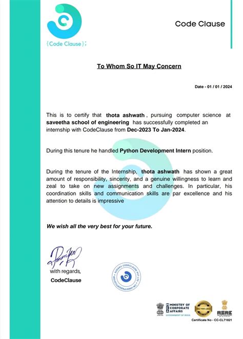 Ashwath Thota On Linkedin Certificateofachievement Codeclause
