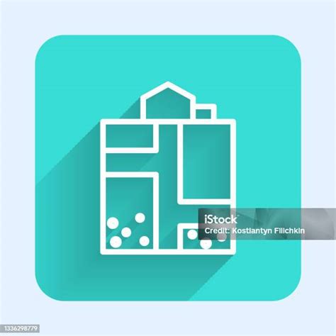 긴 그림자 배경으로 격리 된 화이트 라인 광산 입구 아이콘 녹색 정사각형 버튼입니다 벡터 가루로 빻은에 대한 스톡 벡터 아트 및