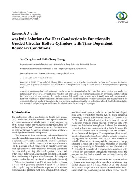 Pdf Analytic Solutions For Heat Conduction In Functionally Graded Circular Hollow Cylinders