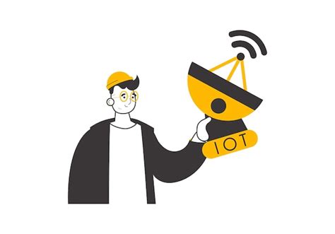 Premium Vector A Man Holds The Iot Logo In His Hands Linear Trendy Style Isolated On White