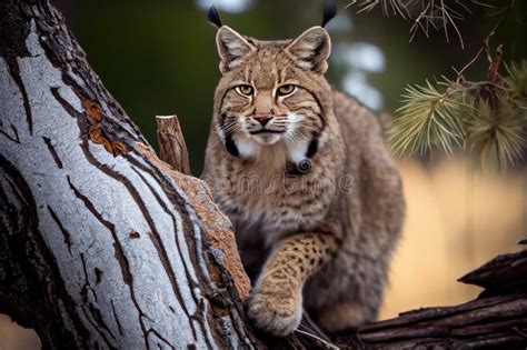 Bobcat On Tree Branch Surveying Its Territory Stock Illustration