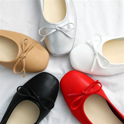 인기 여성 봄 단화 스퀘어토 리본 장식 포인트 플랫 에이블리