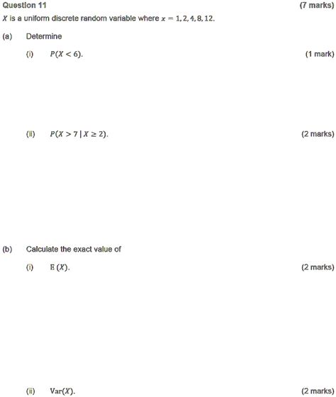 question 11 xis unifom discrete random variable where 124812 marks a