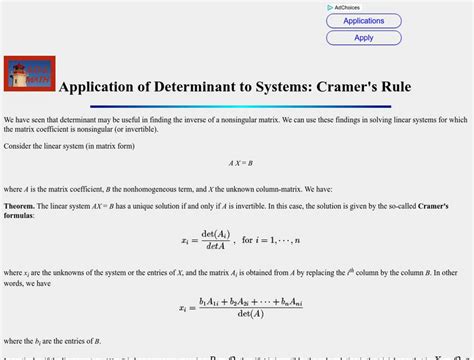 s o s math application of determinant to systems cramer s rule